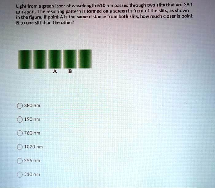 SOLVED: Light from green laser of wavelength 510 nm passes through two ...