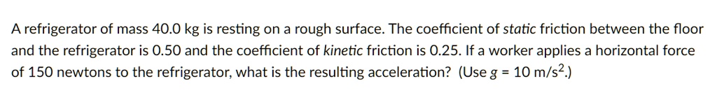 SOLVED: A refrigerator of mass 40.0 kg is resting on a rough surface ...