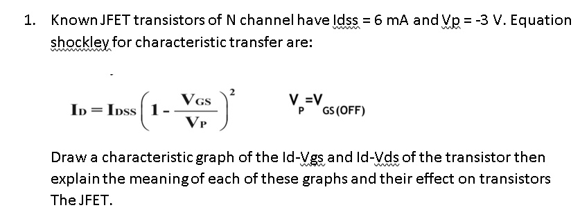 1. Known JFET transistors of N channel have Idss = 6 mA and Vp = -3 V ...