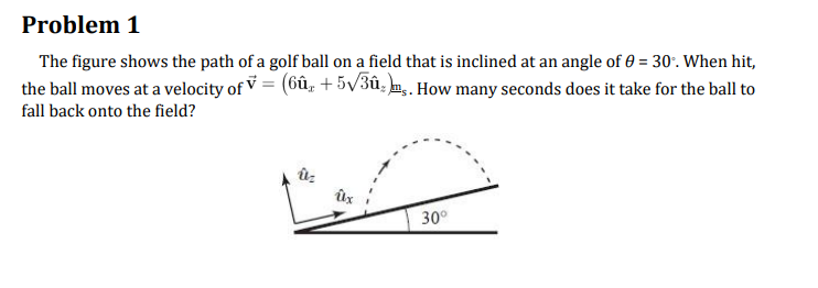 Problem 1 The figure shows the path of a golf ball on a field that is ...