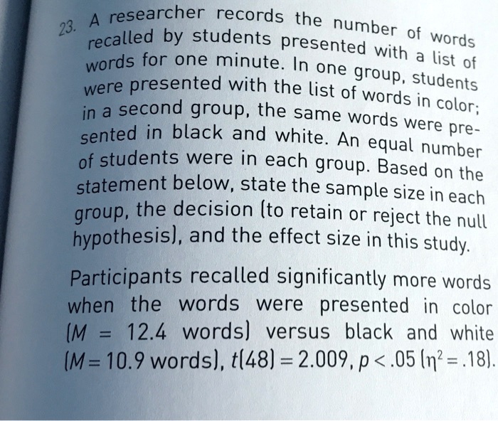 SOLVED: A researcher records 23. the number recalled by students of ...