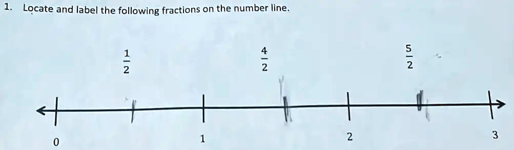 1. Locate and label the following fractions on the number line. (1)/(2 ...