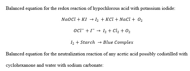 Balanced equation for the redox reaction of hypochlorous acid with ...