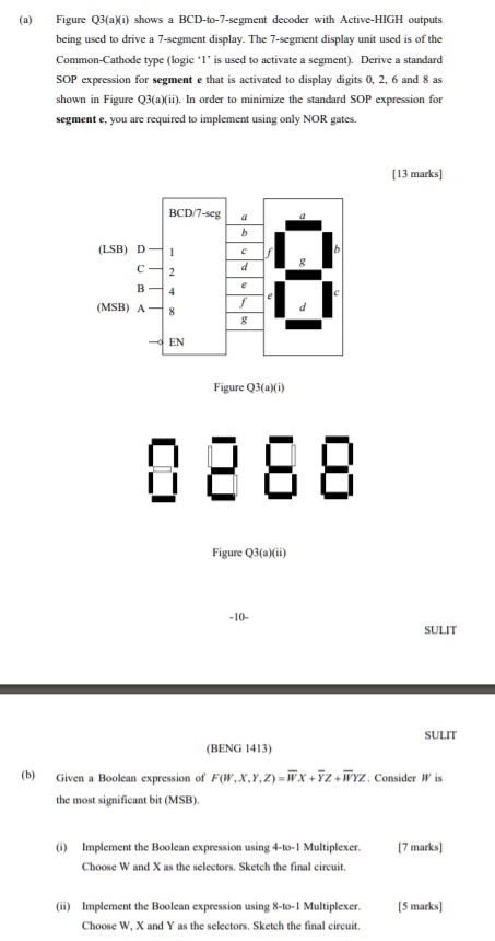 [GET ANSWER] (a) Figure Q3(a)(i) shows a BCD-to-7-segment decoder with ...