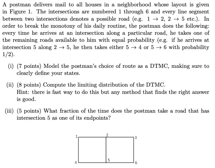 SOLVED: The postman delivers mail to all houses in a neighborhood whose ...