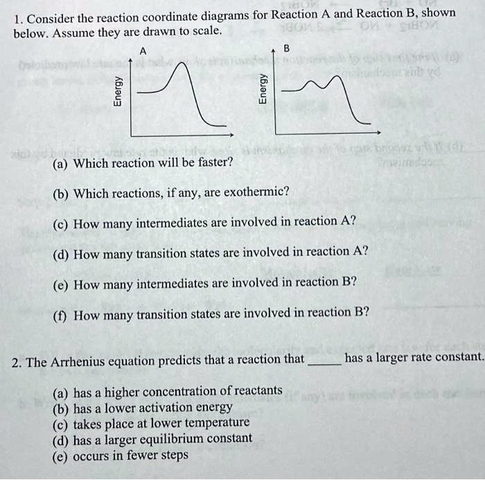 1. Consider the reaction coordinate diagrams for Reaction A and Reaction B, shown below. Assume ...