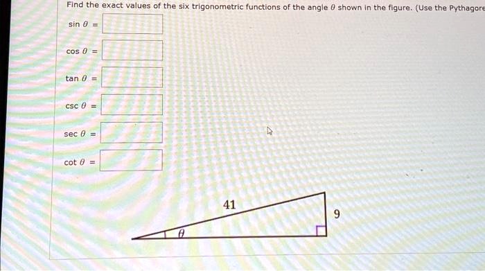 Find the exact values of the six trigonometric functions of the angle θ ...