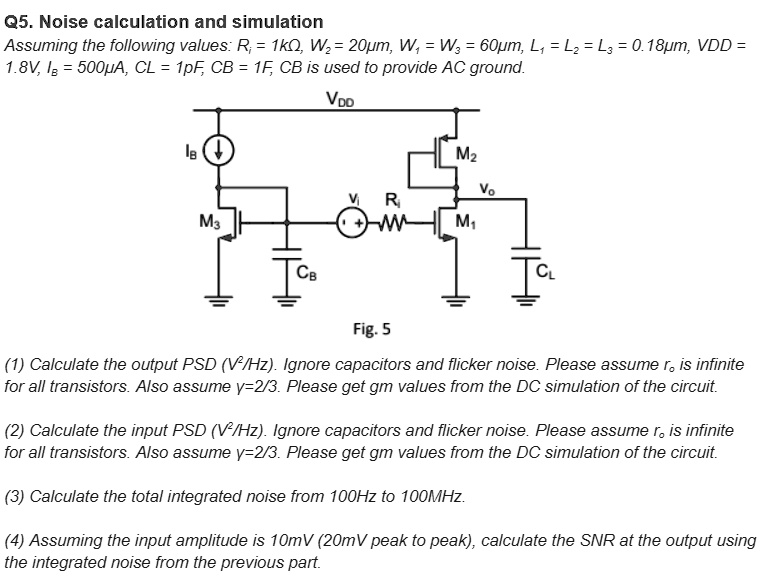Q5. Noise calculation and simulation Assuming the following values: R1 ...