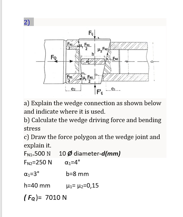 SOLVED: a) Explain the wedge connection as shown below and indicate ...