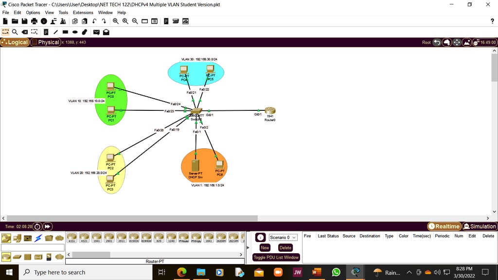 SOLVED: Configure the Server to assign DHCP IP addresses to PCs and establish communication ...