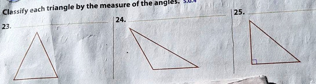 SOLVED: 'Classify each triangle by the measure of the angles. 5.0 ... SOLVED: 'Classify each triangle by the measure of the angles. 5.0 ...