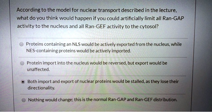according to the model for nuclear transport described in the lecture ...