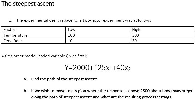 The Steepest Ascent 1 The Experimental Design Space For A Two Factor Experiment Was As Follows