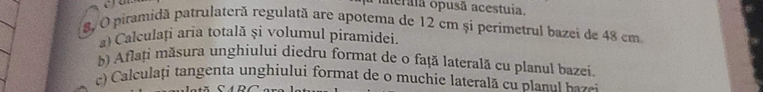SOLVED: 3. O piramid? patrulater? regulat? are apotema de 12 cm ?i ...