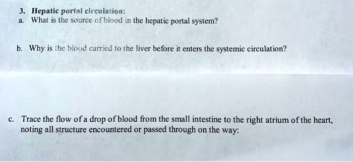 SOLVED: Hepatic portal circulation: a. What is the source of blood in ...