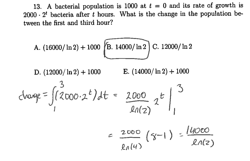 SOLVED: A bacterial population is 1000 at t = 0 and its rate of growth ...