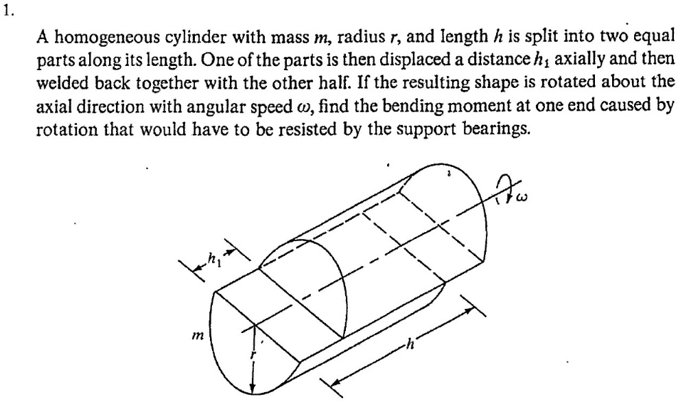 SOLVED: A homogeneous cylinder with mass m, radius r, and length h is ...