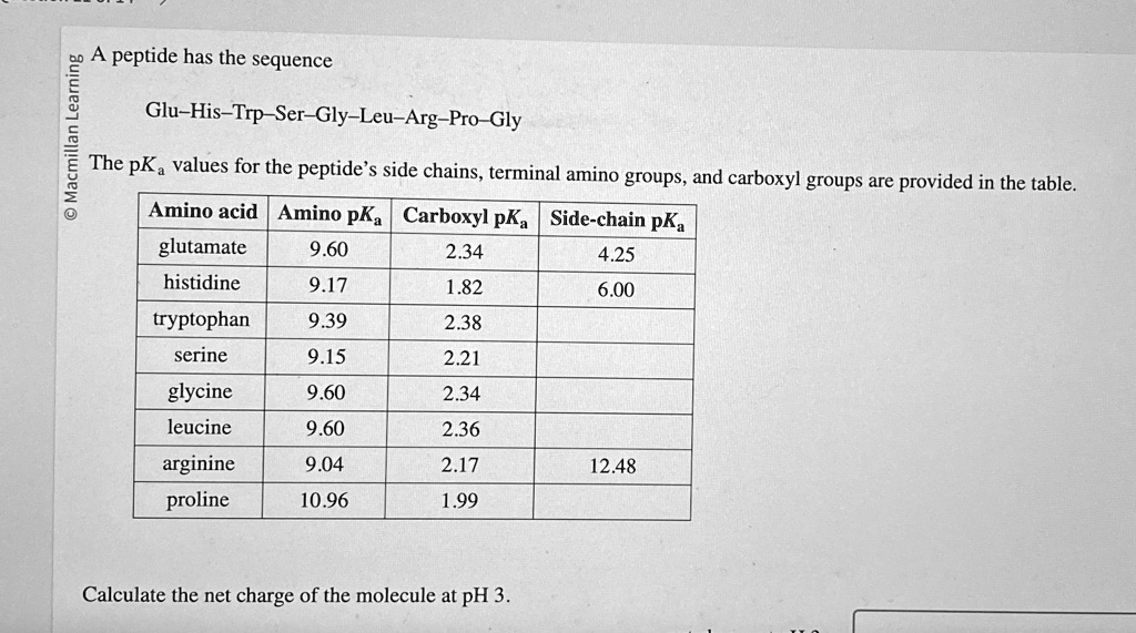 a peptide has the sequence glu his trp ser gly leu arg pro gly the pka ...