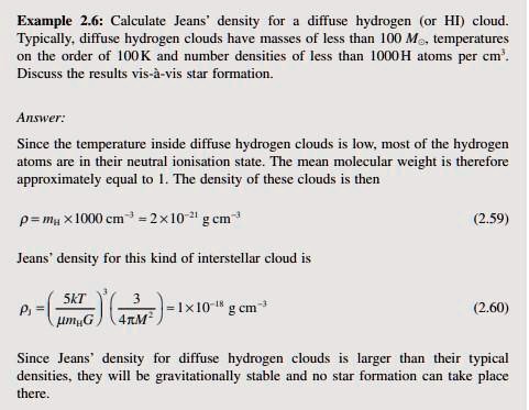 26 calculate jeans mass for diffuse hydrogen clouds see example 26 ...