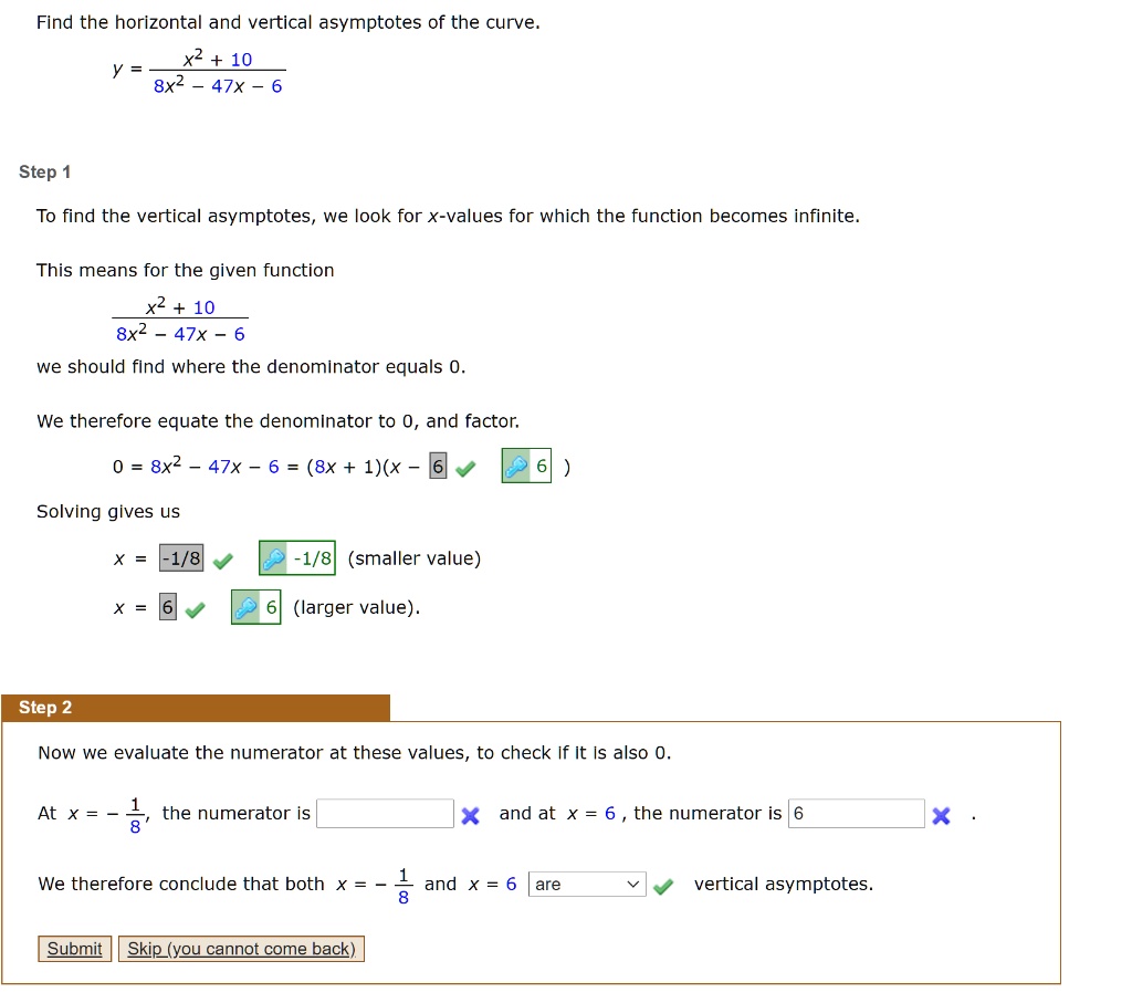 find the horizontal and vertical asymptotes of the curve 10 8x2 47x ...