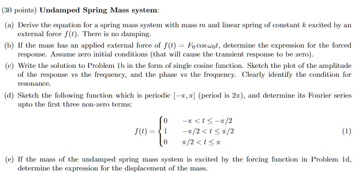 need help with parts c and d thank you 30 points undamped spring mass ...