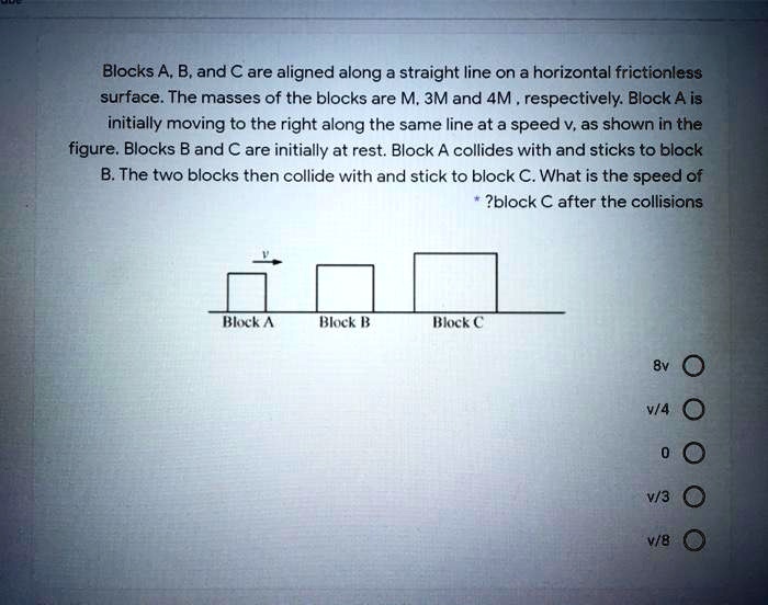 Blocks A, B, and C are aligned along a straight line on a horizontal frictionless surface. The ...