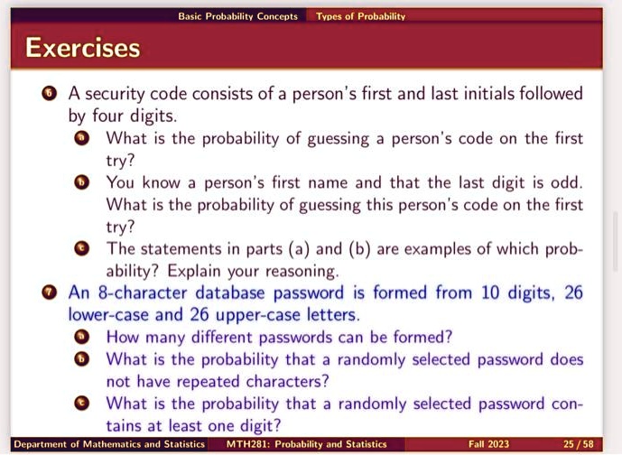Exercises • A security code consists of a person's first and last initials followed by four ...