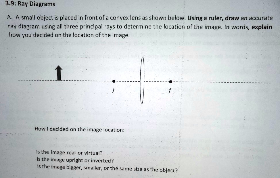 SOLVED: 3.9: Ray Diagrams A small object is placed in front of a convex lens a5 shown below ...