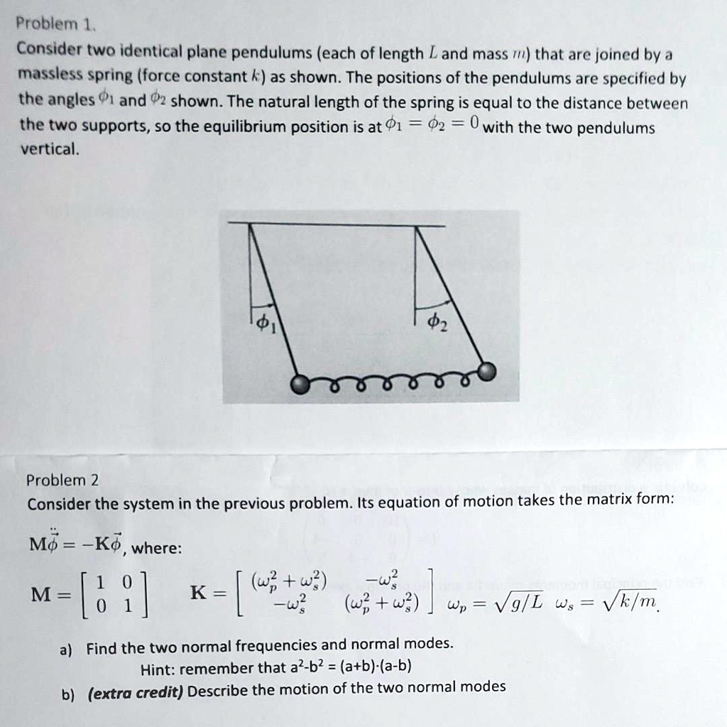 Problem 1. Consider two identical plane pendulums (each of length L and ...
