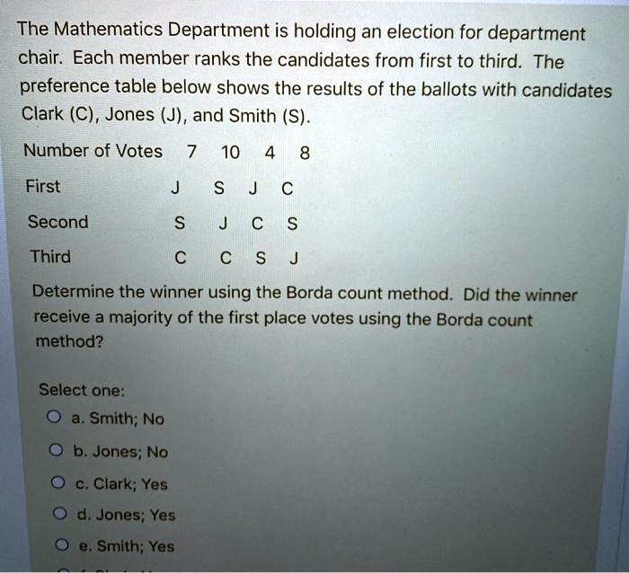 SOLVED: The Mathematics Department is holding an election for ...