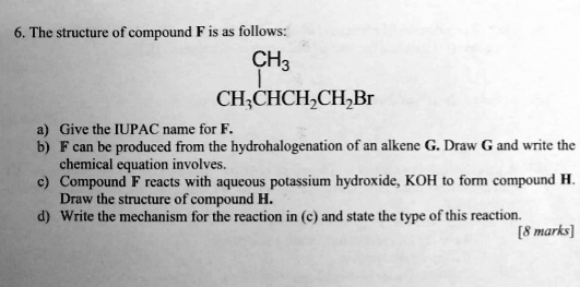SOLVED: The structure of the compound is as follows: CH3CH2CHCH2CH2Br ...
