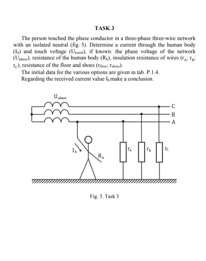 SOLVED: TASK 3 The person touched the phase conductor in a three-phase ...