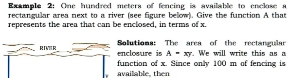Example 2: One hundred meters of fencing is available to enclose a ...