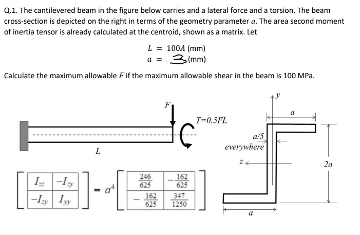 q1 the cantilevered beam in the figure below carries and lateral force ...