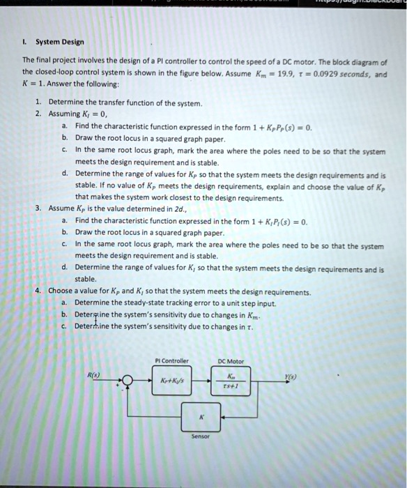 SOLVED: System Design The final project involves the design of a PI controller to control the ...