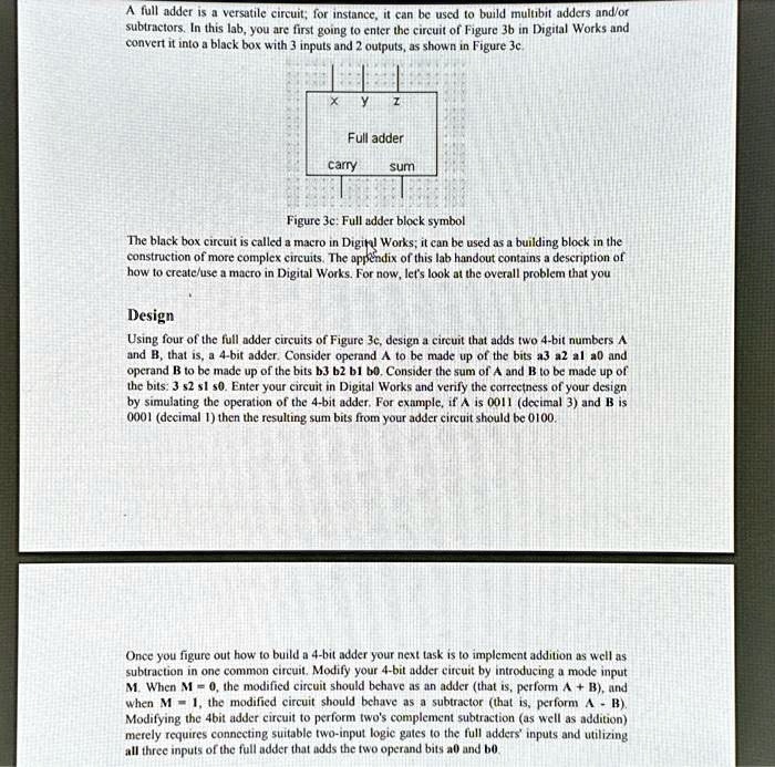 SOLVED: Texts: What would the diagram look like? A full adder is a versatile circuit, for ...
