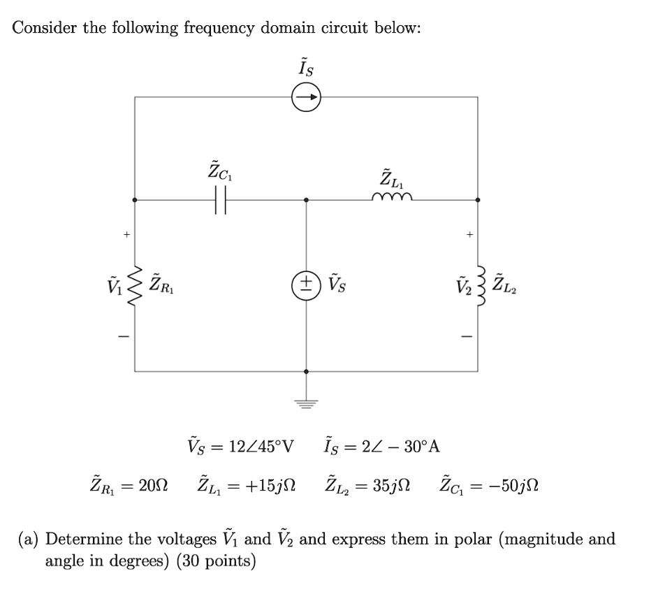 Consider the following frequency domain circuit below: ĨS + Ṽ1 Z̃R1 ...