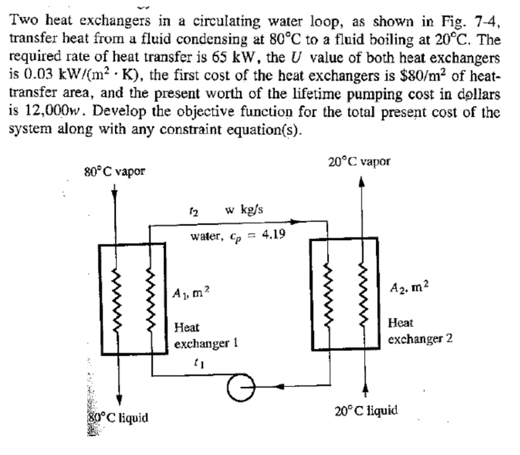 Two heat exchangers in a circulating water loop, as shown in Fig. 7-4 ...