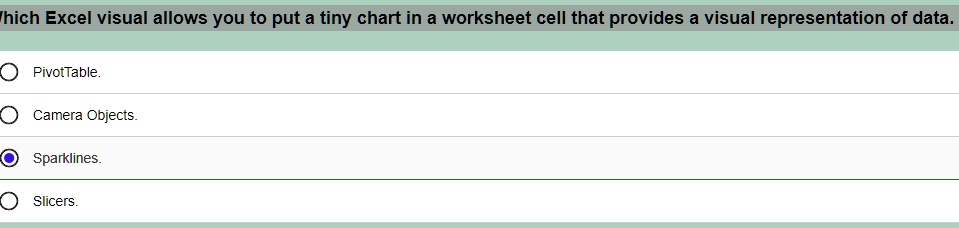 SOLVED: Which Excel visual allows you to put a tiny chart in a ...