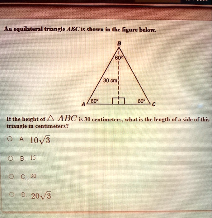 SOLVED: An equilateral triangle ABC is shown in the figure below: 602 ...