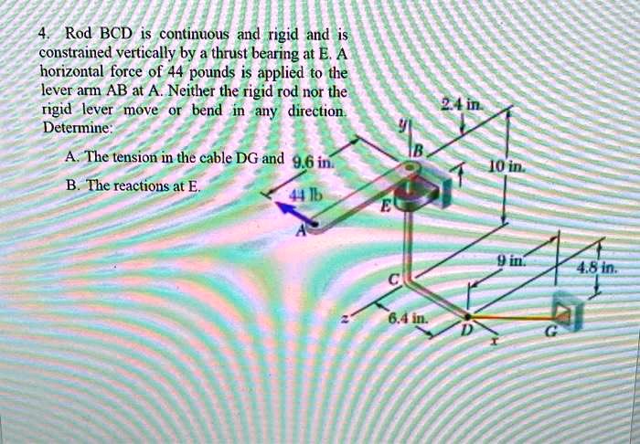 SOLVED: Rod BCD is continuous and rigid and is constrained vertically by a thrust bearing at E ...
