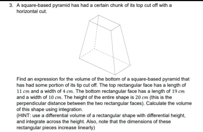 SOLVED: A square-based pyramid has had a certain chunk of its top cut ...