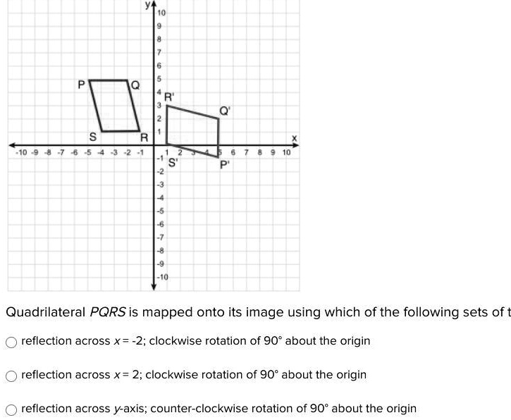 SOLVED: 50 POINTS Quadrilateral PQRS is mapped onto its image using which of the following sets ...