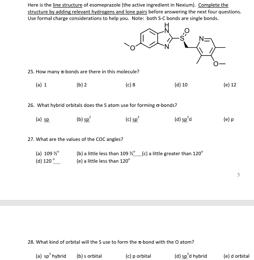 SOLVED: Here is the line structure of esomeprazole (the active ...