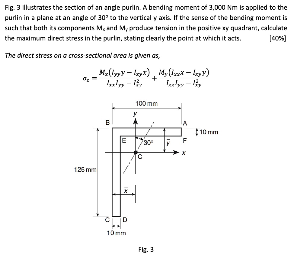 fig 3 illustrates the section of an angle purlin bending moment of 3000 ...
