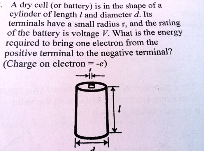 A dry cell (or battery) is in the shape of a cylinder of length / and ...