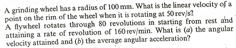 A grinding wheel has a radius of 100 mm. What is the linear velocity of ...