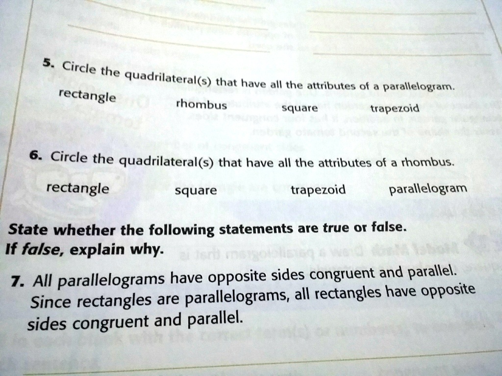 5. Circle the quadrilateral(s) that have all the attributes of a ...