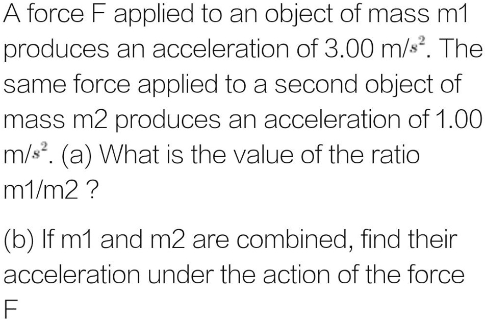 A Force F Applied To An Object Of Mass M1 Produces An Acceleration Of