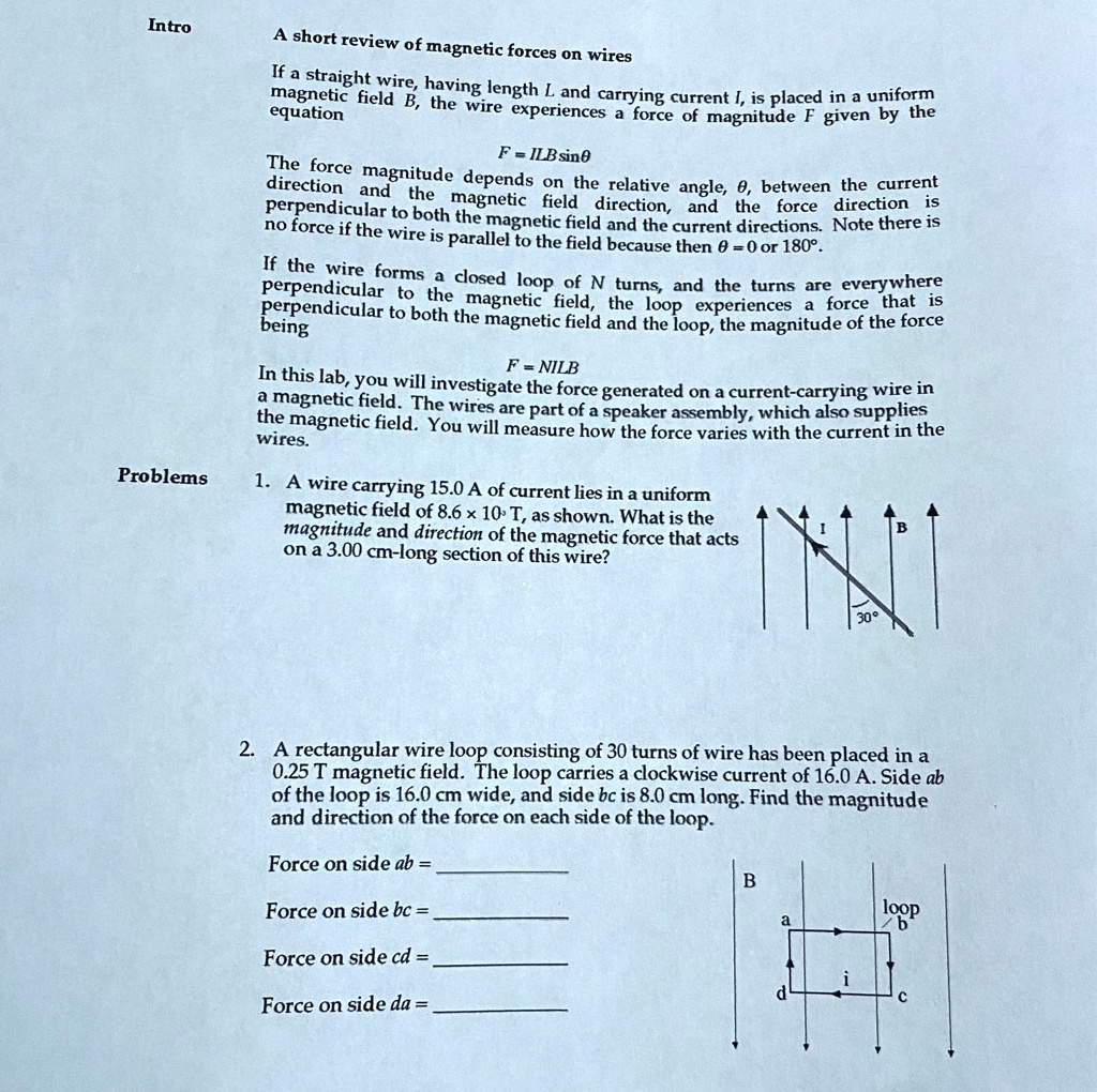 SOLVED: A short review of magnetic forces on wires If a straight wire ...
